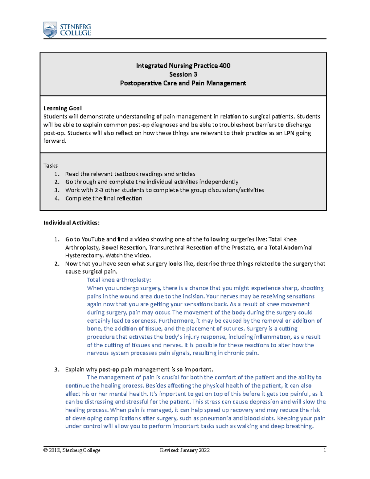 Session 3 INP 400 - LA- Learning Activity - Integrated Nursing Practice ...
