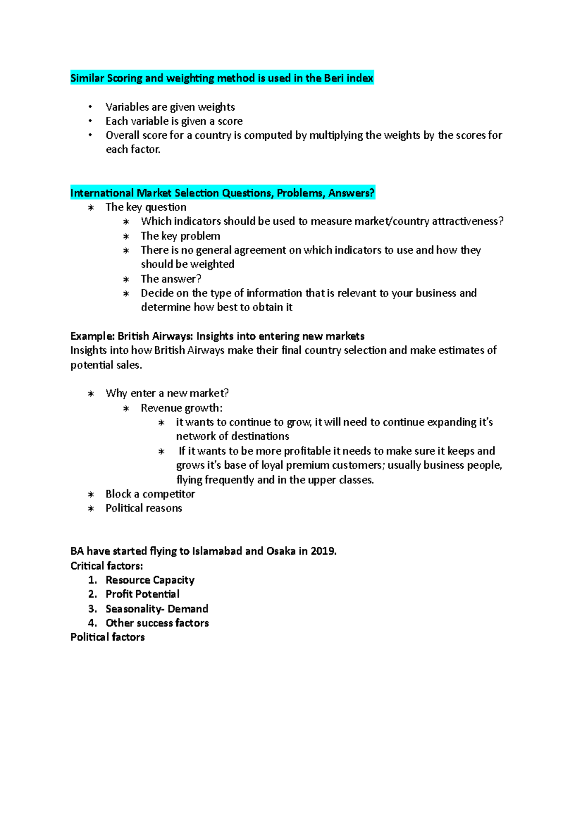 International market selection - Similar Scoring and weighting method ...
