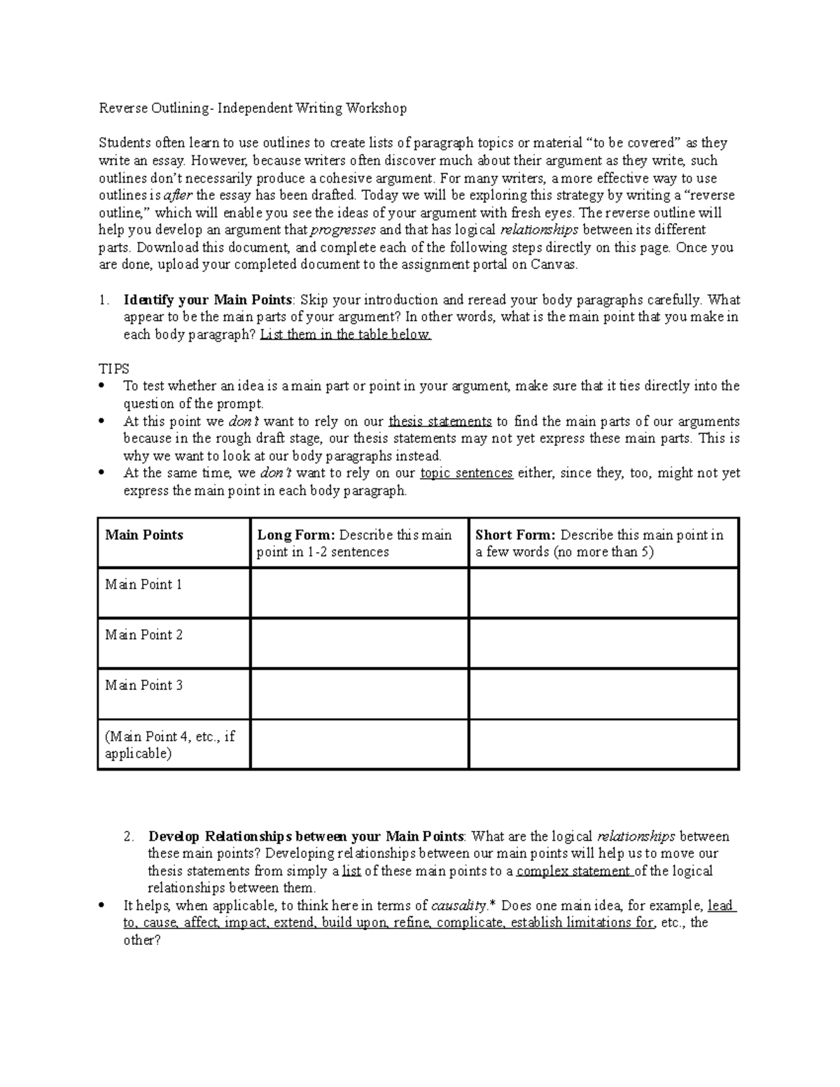 101 Reverse Outlining Worksheet-1 - Reverse Outlining- Independent ...