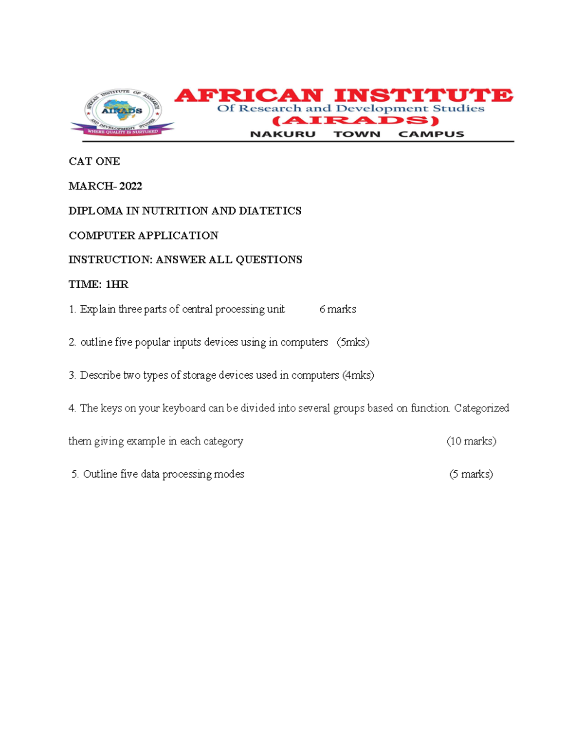 CA computer application in information communication technology - CAT ...