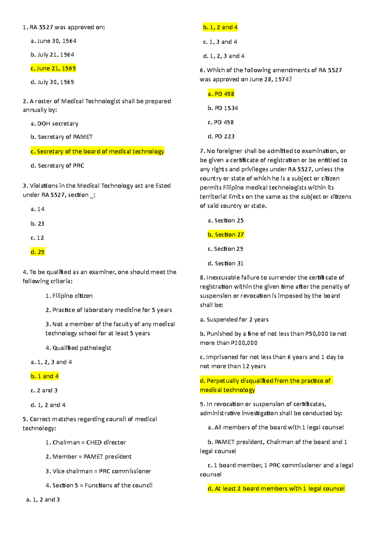 MTLE Histotech Board EXAM Review Practice - RA 5527 was approved on: a ...
