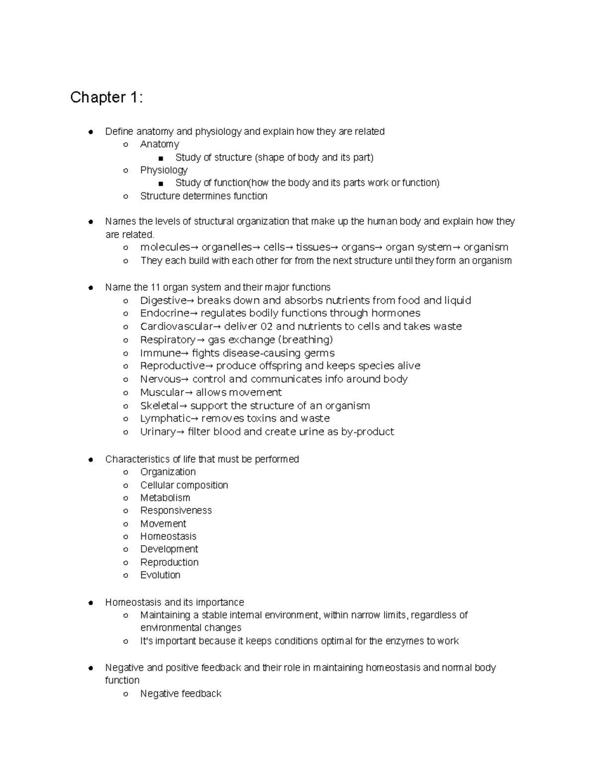 Anatomy Exam 1 - summary of important information for exam 1 - Chapter ...