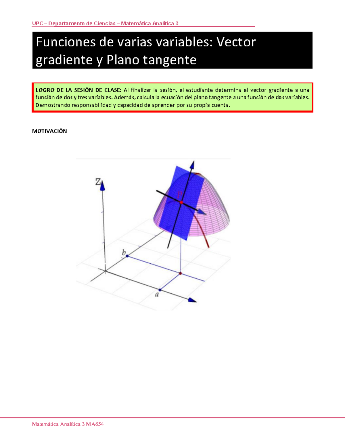 AAA1 Vector gradiente y plano tangente - Funciones de varias variables: Vector gradiente y Plano ...
