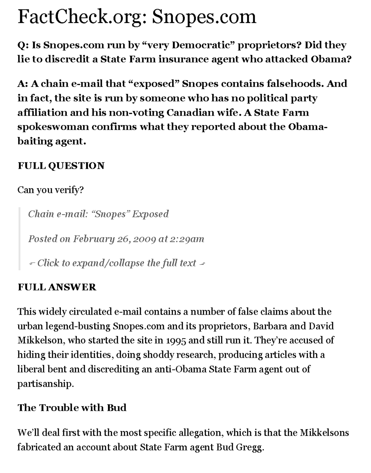 Required Article Snopes Fact Check - FactCheck: Snopes Q: Is Snopes run ...