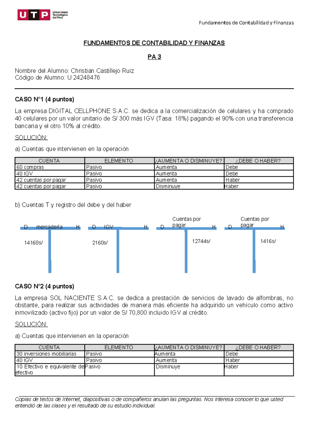 PA3 fundamentos de contabilidad y finanzas - UTP - Studocu