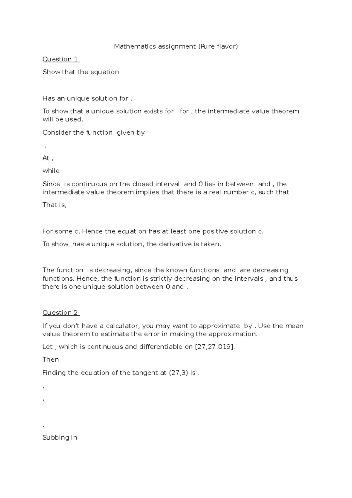 Math1131 assignment - Mathematics assignment (Pure flavor) Question 1 ...