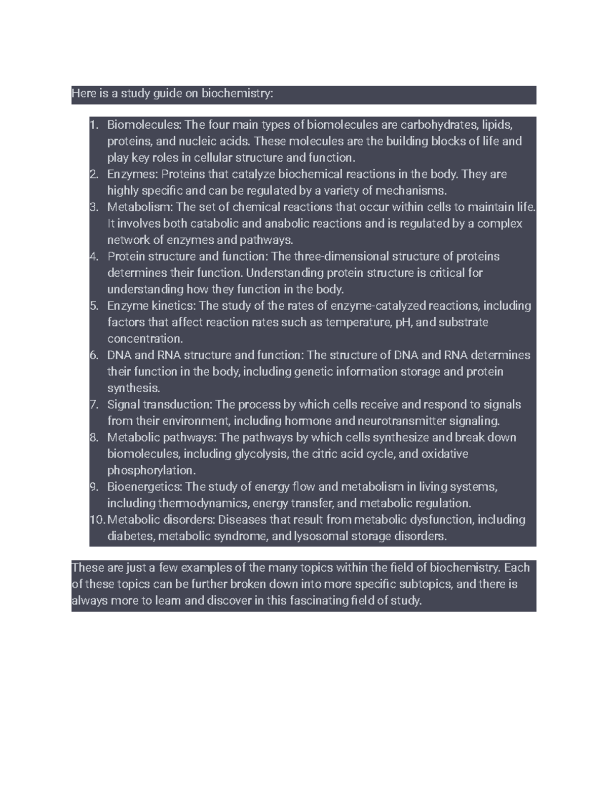 Here is a study guide on biochemistry - Here is a study guide on ...