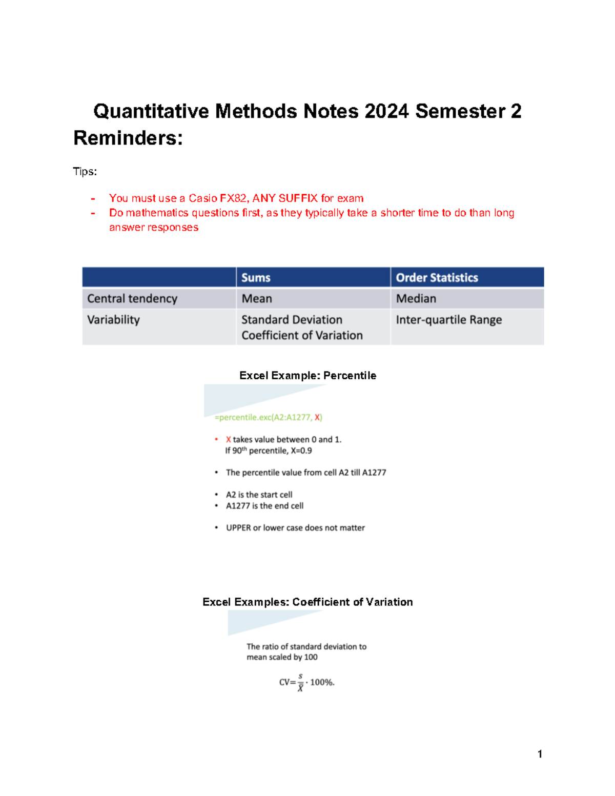 Personal Quantitative Methods Notes before MST - Quantitative Methods ...