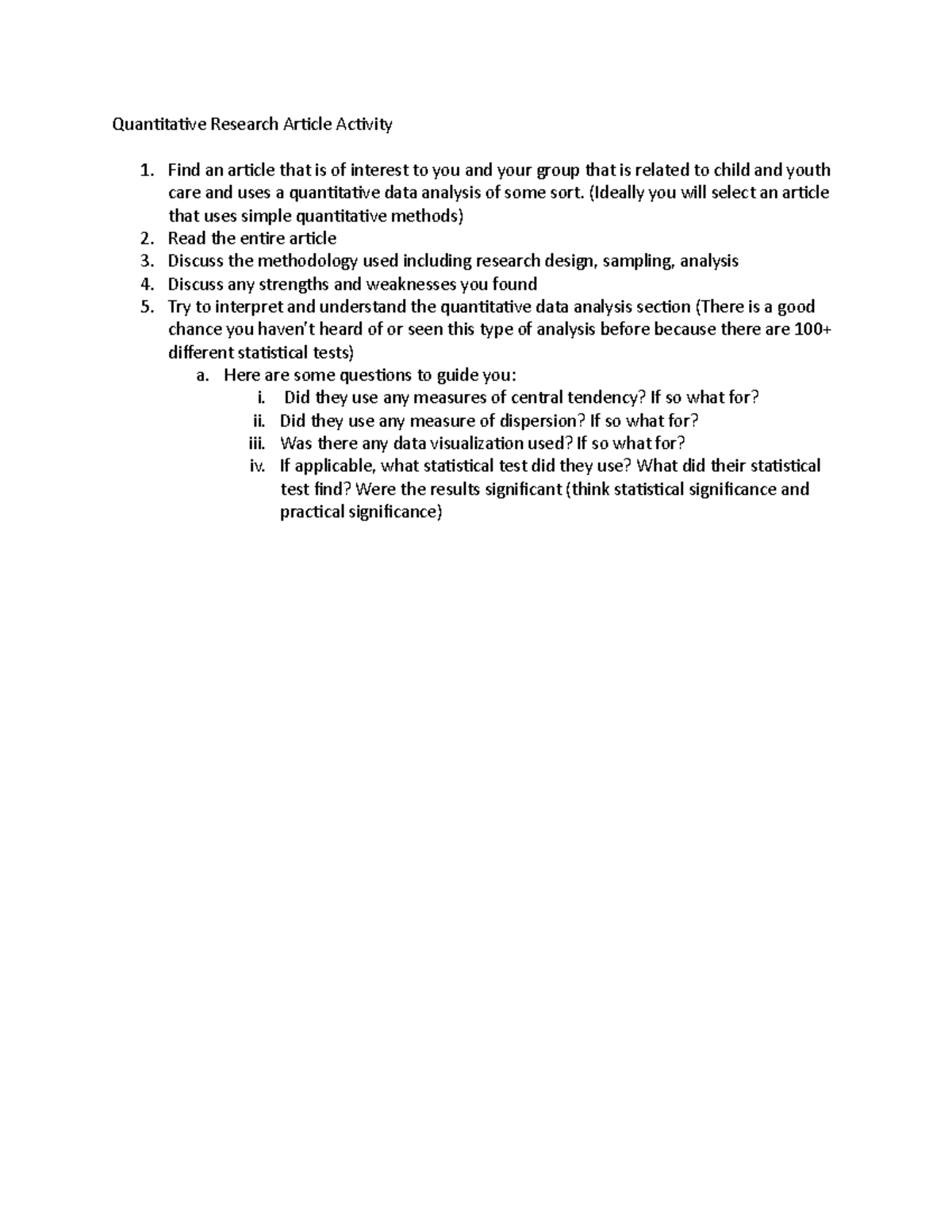 Quantitative Research Article Activity - (Ideally you will select an ...