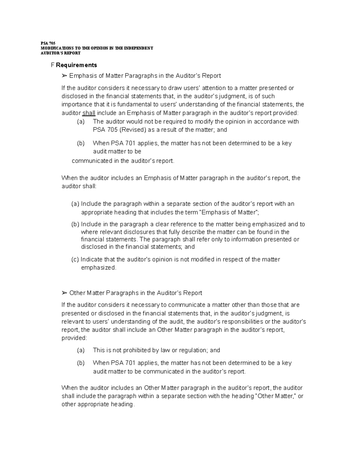 PSA 705 2 - AUDIT - PSA 705 MODIFICATIONS TO THE OPINION IN THE INDEPENDENT AUDITOR’S REPORT F ...
