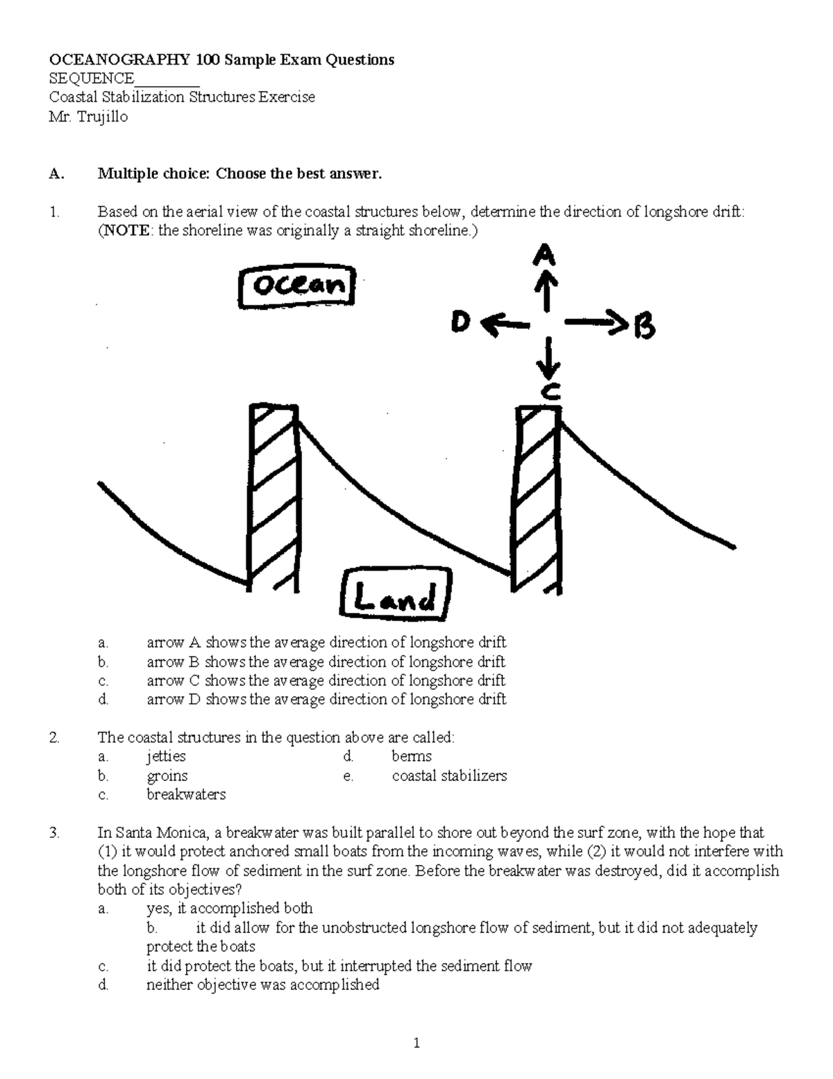 Sample exam questions coastal - OCEANOGRAPHY 100 Sample Exam Questions ...