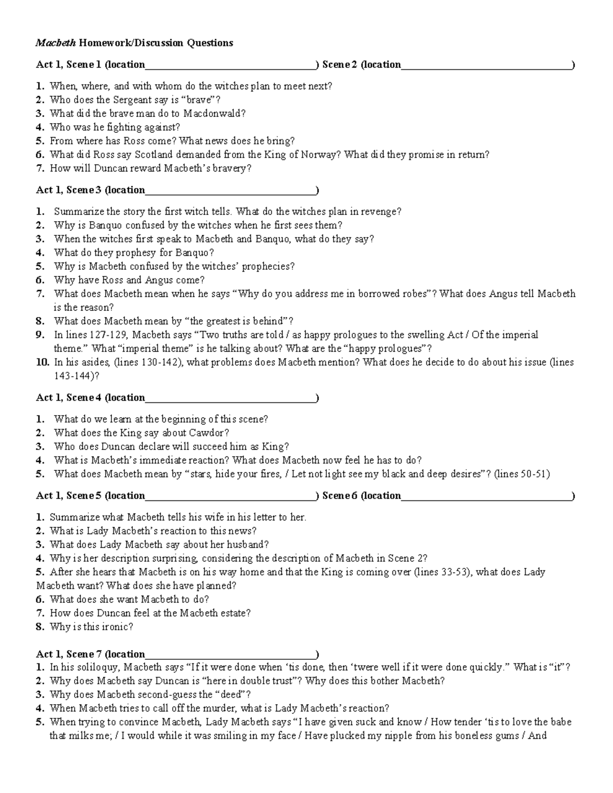 Macbeth Questions - ikkkkkkkkk - Macbeth Homework/Discussion Questions ...