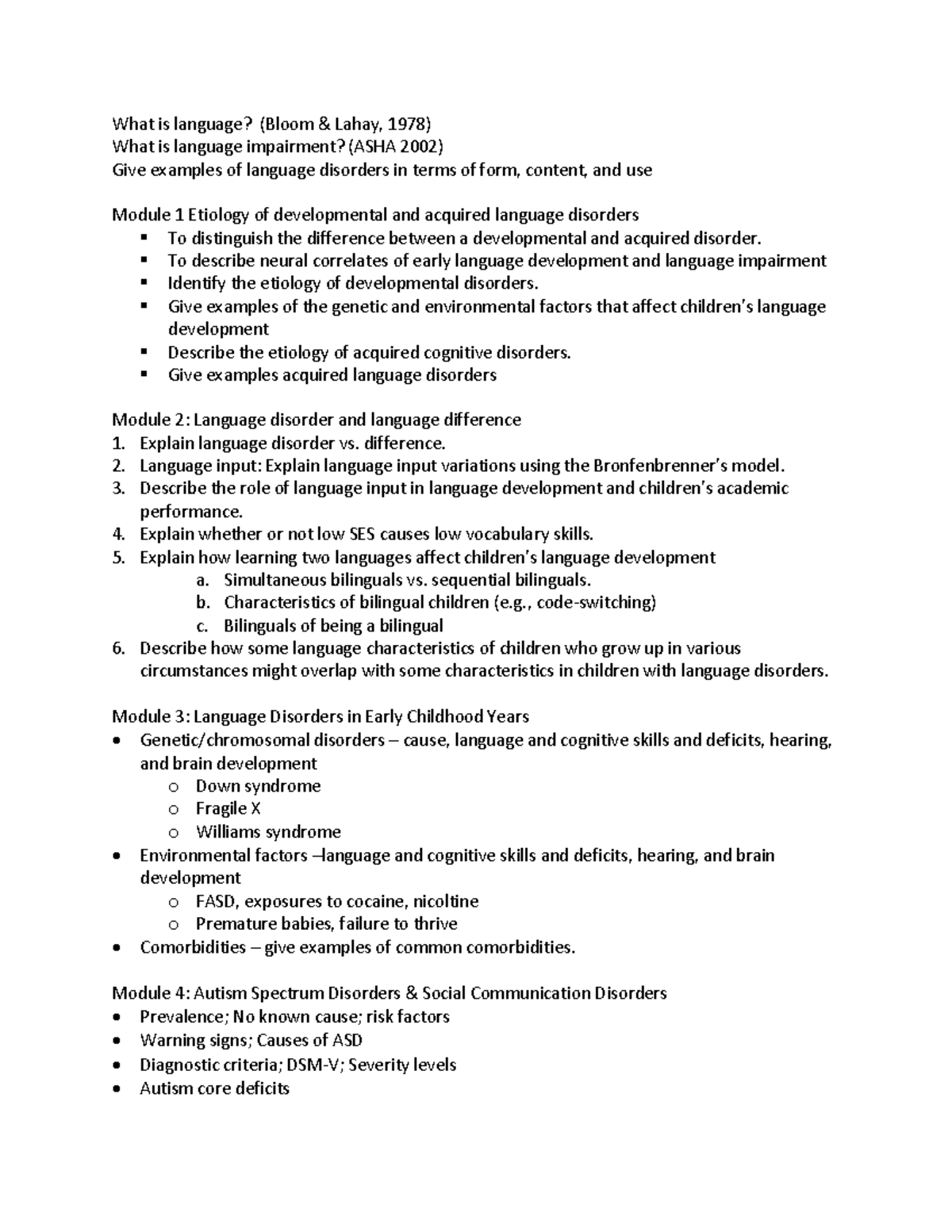 Study Guide Final Exam What Is Language Bloom Lahay 1978 What
