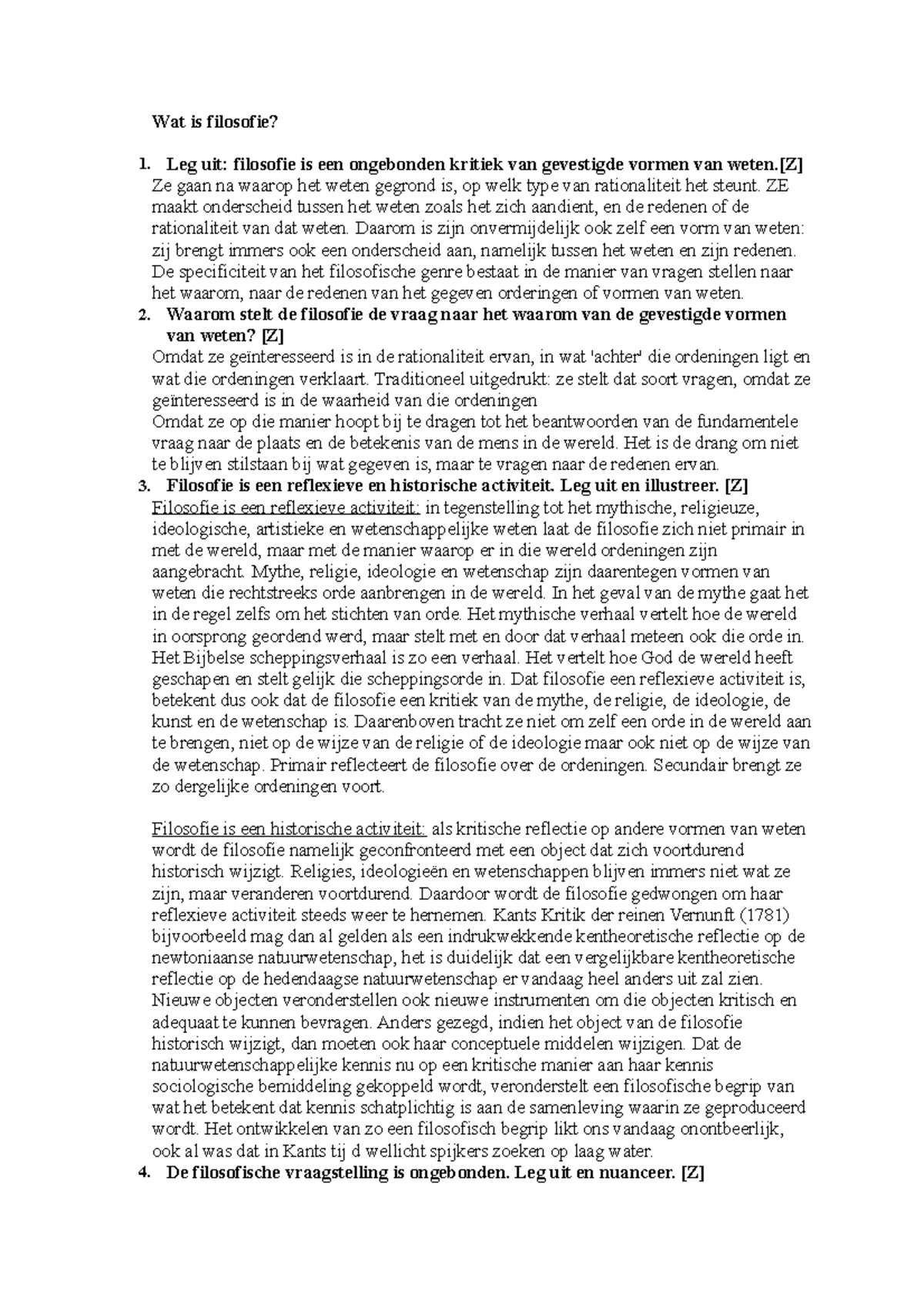 Zelfstudievragen, wat is filosofie - Wat is filosofie? Leg uit ...