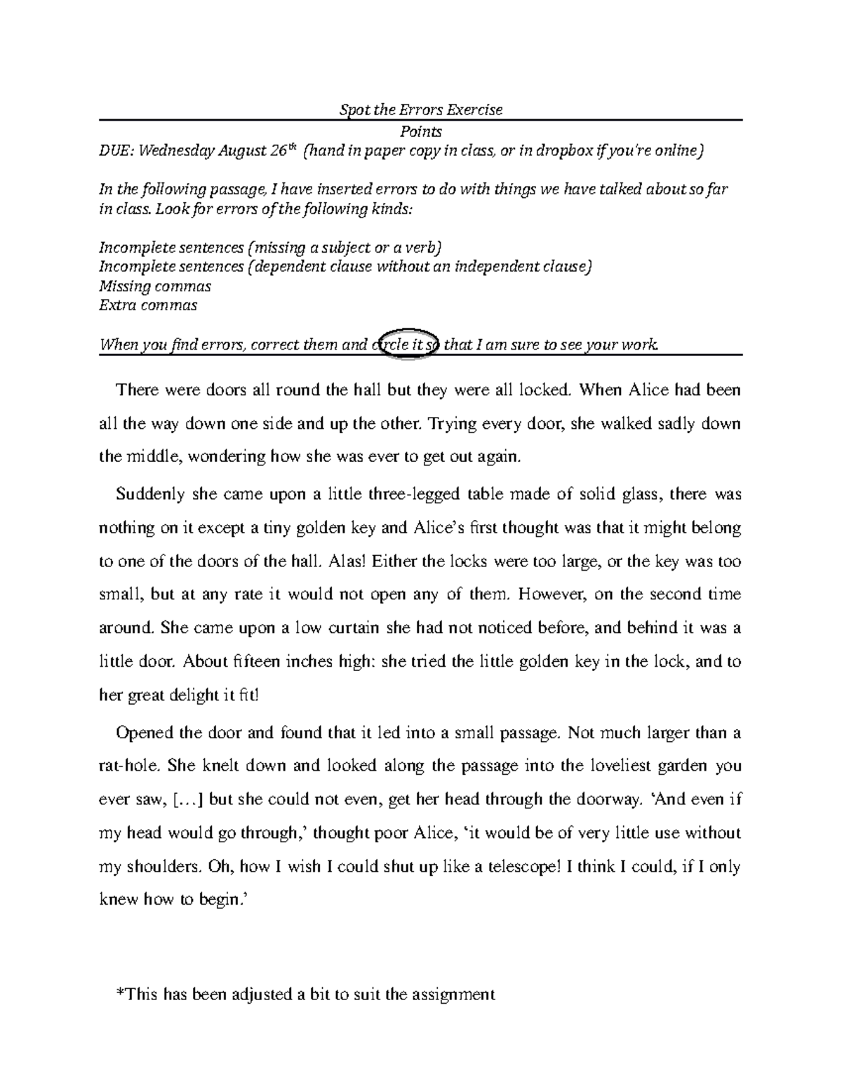 1 Spot The Errors Assignment - Spot the Errors Exercise Points DUE ...