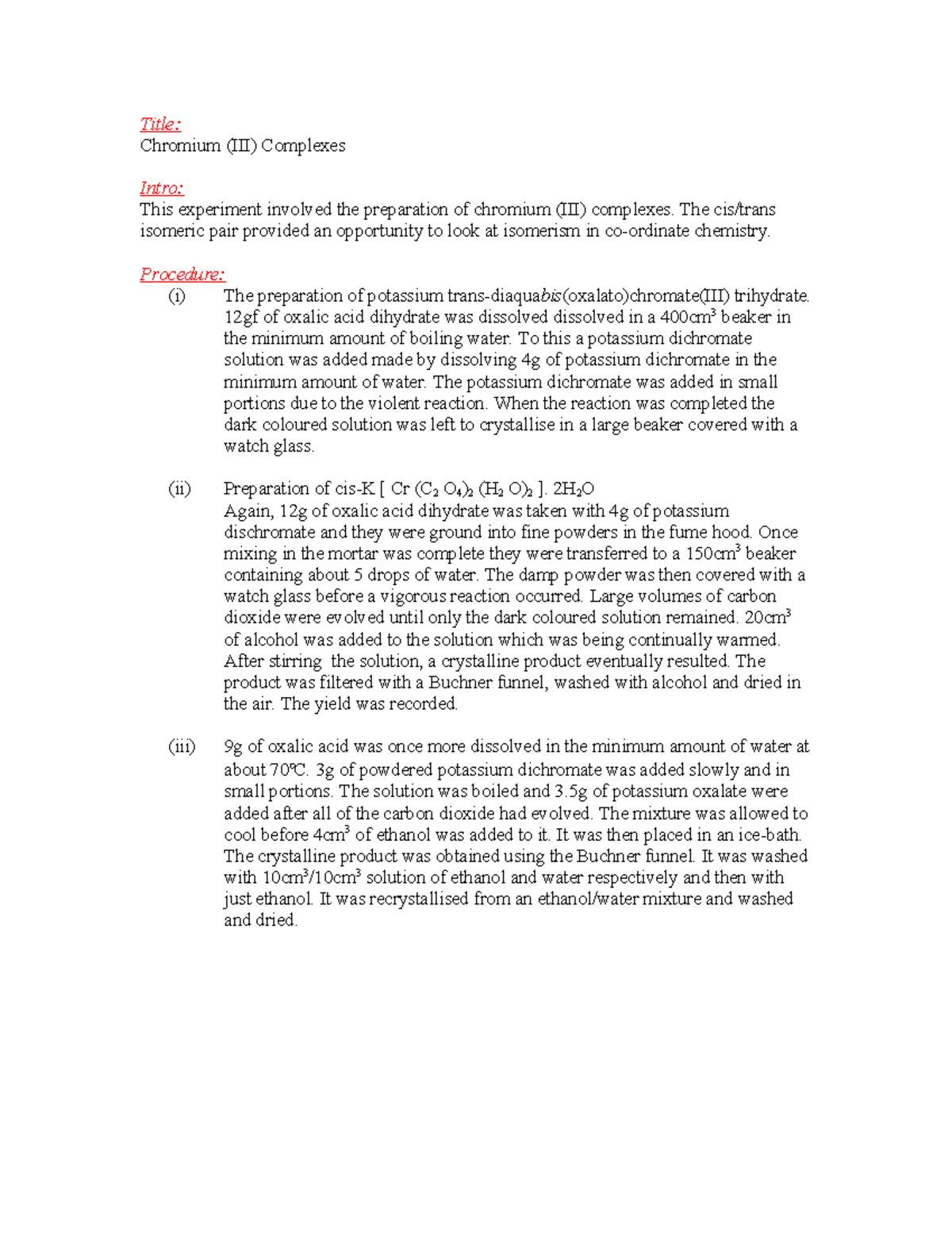 128934577-Chromium-Complexes and reactions - Title: Chromium (III ...