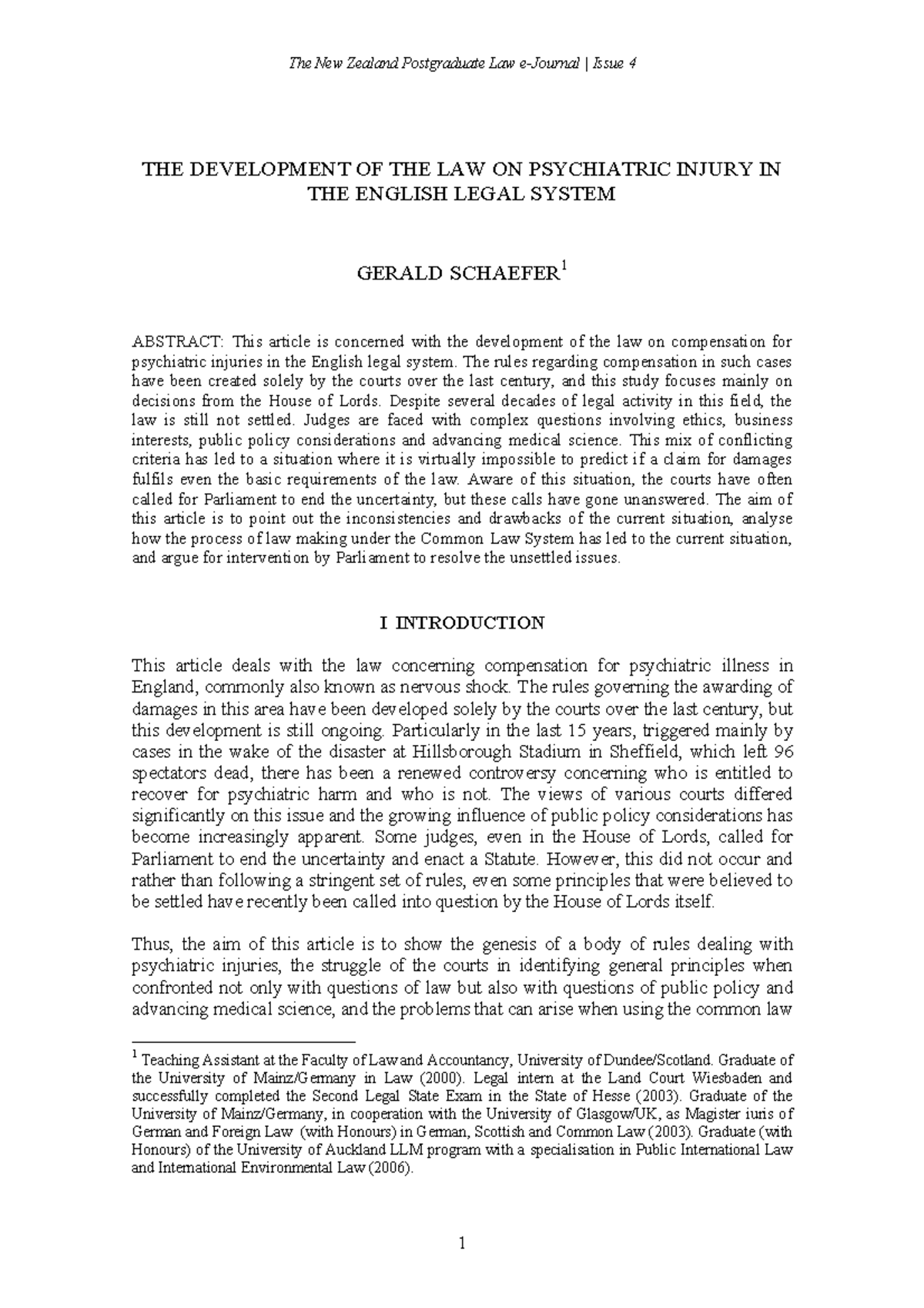 Development of law - THE DEVELOPMENT OF THE LAW ON PSYCHIATRIC INJURY ...