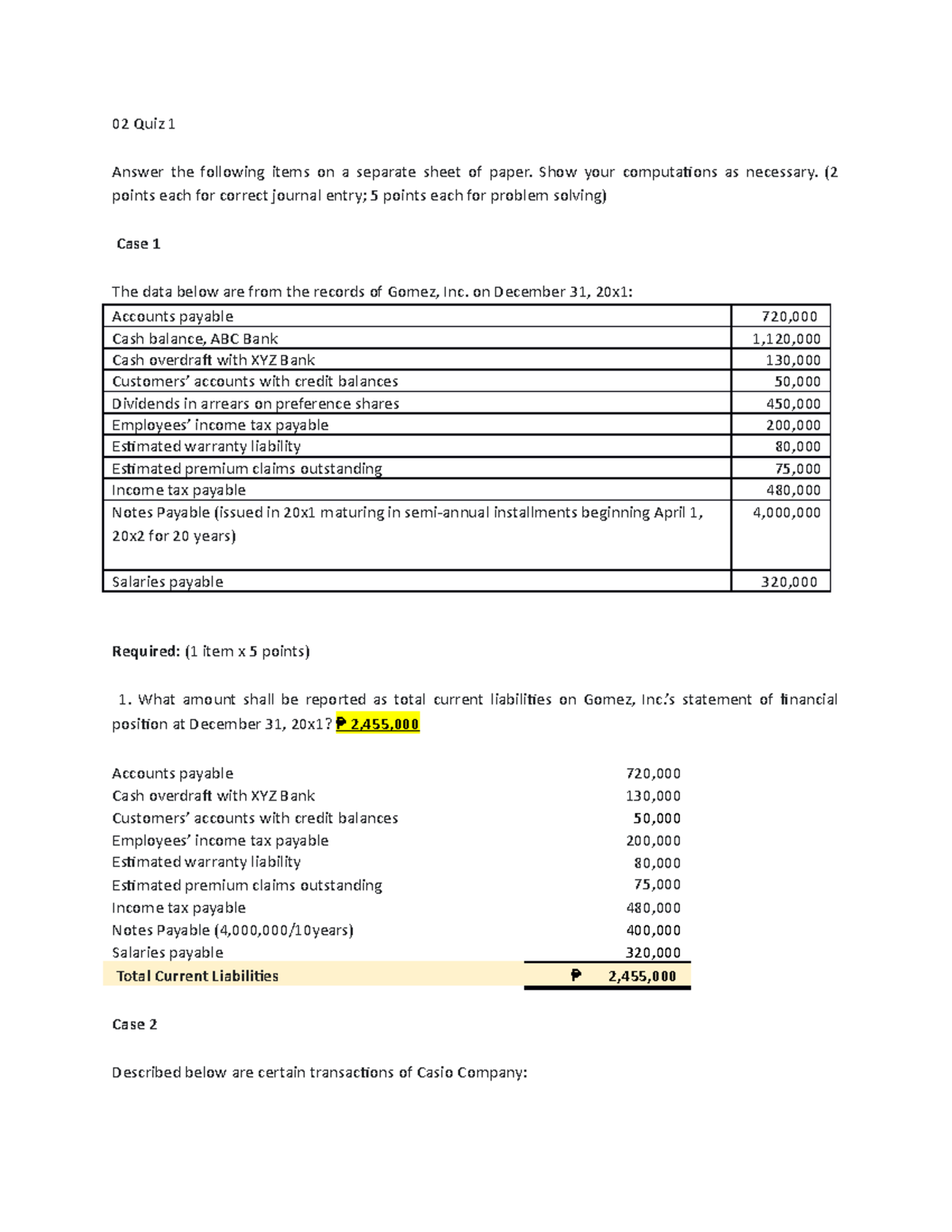 02 QUIZ 1 Answer ( Applied Auditing) - points each for correct journal ...