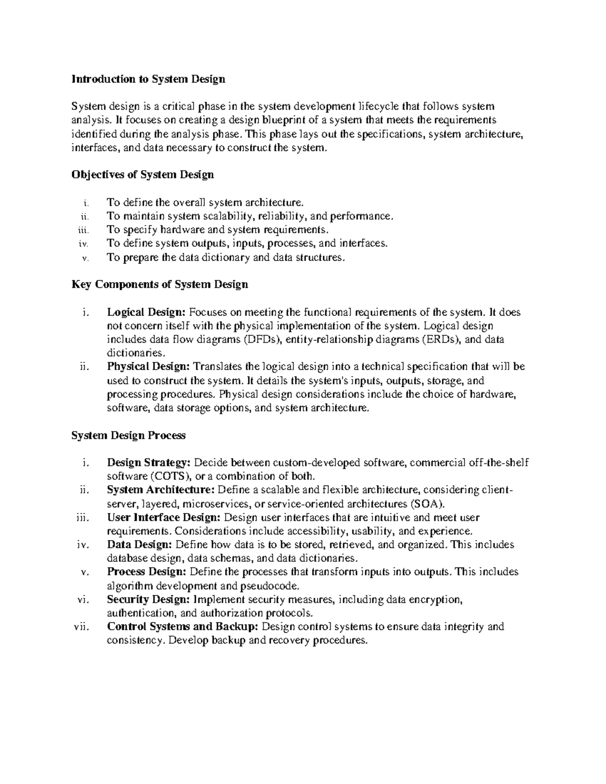 System analysis and design - Introduction to System Design System design is a critical phase in ...