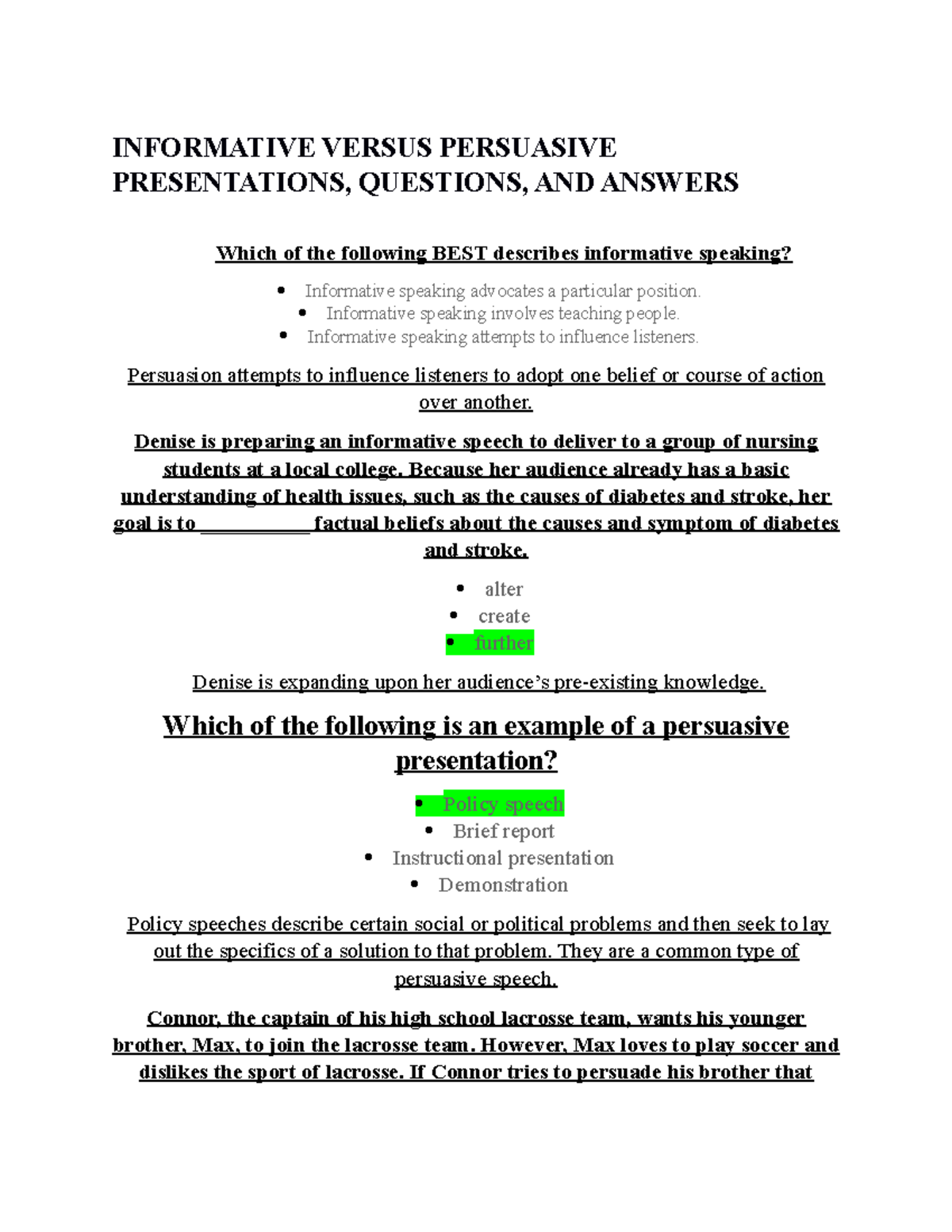 Informative Versus Persuasive Presentations, Questions, AND Answers ...