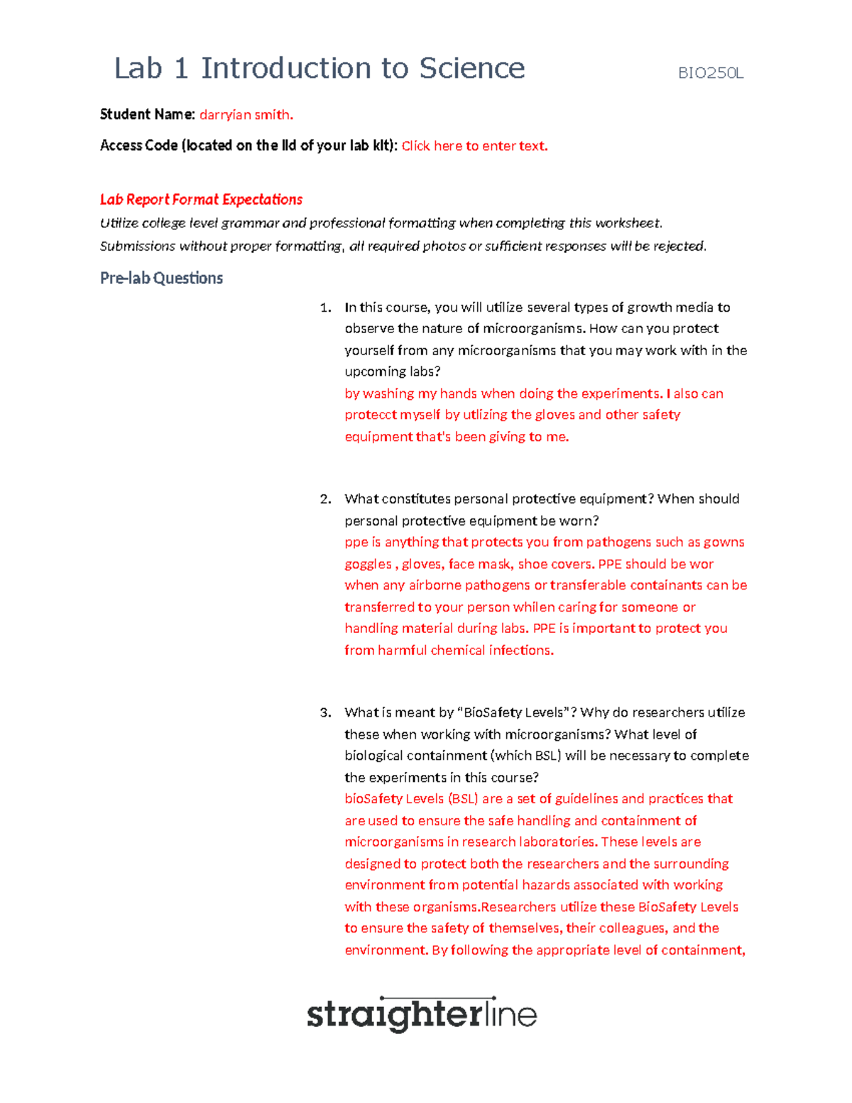 BIO250 Lab 1 - bbnnn - Student Name: darryian smith. Access Code ...