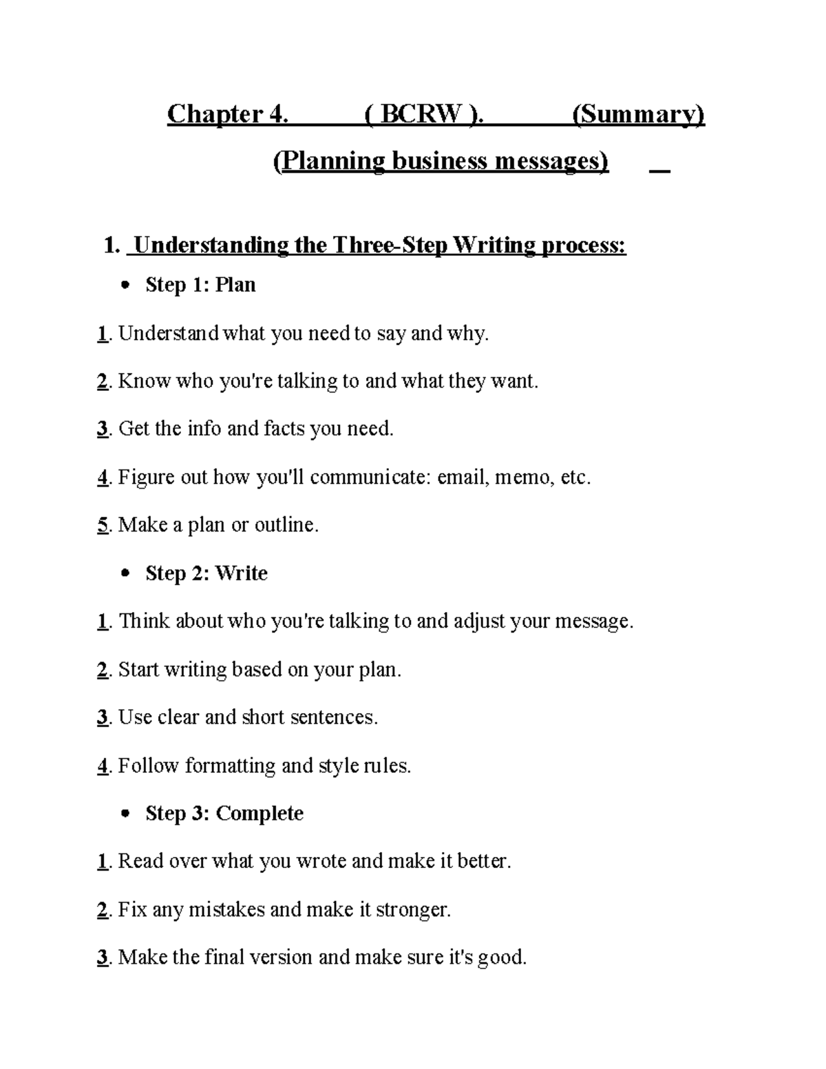 BCRW chap 4 summary notes - Chapter 4. ( BCRW ). (Summary) (Planning ...