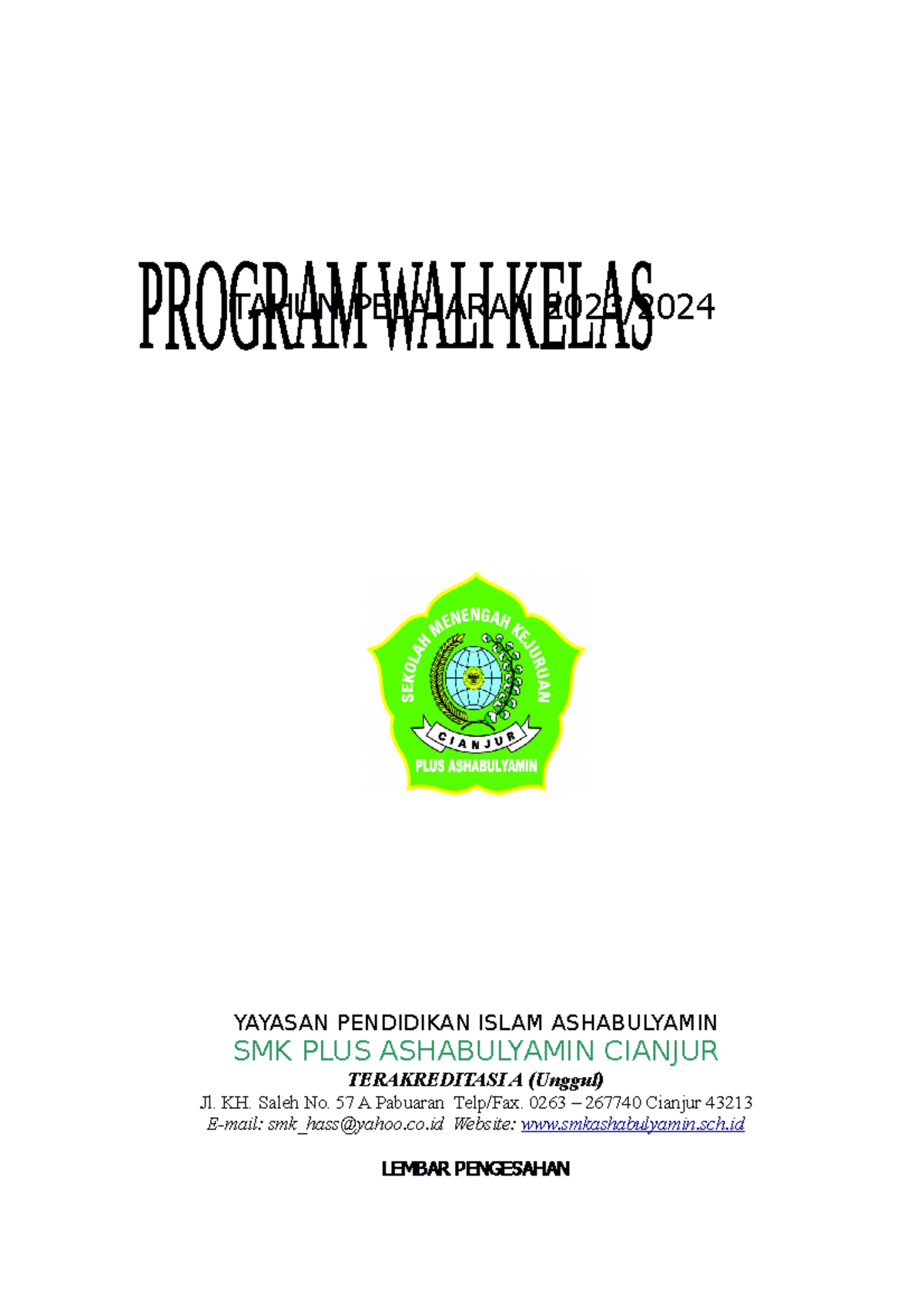 Programa kerja Wali kelas 2023-2024 - TAHUN PELAJARAN 20 23 /20 24 ...