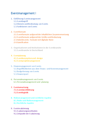 Eventmanagement 1 - Zusammenfassung - Lektion 1: 1 Der Eventbegriff ...