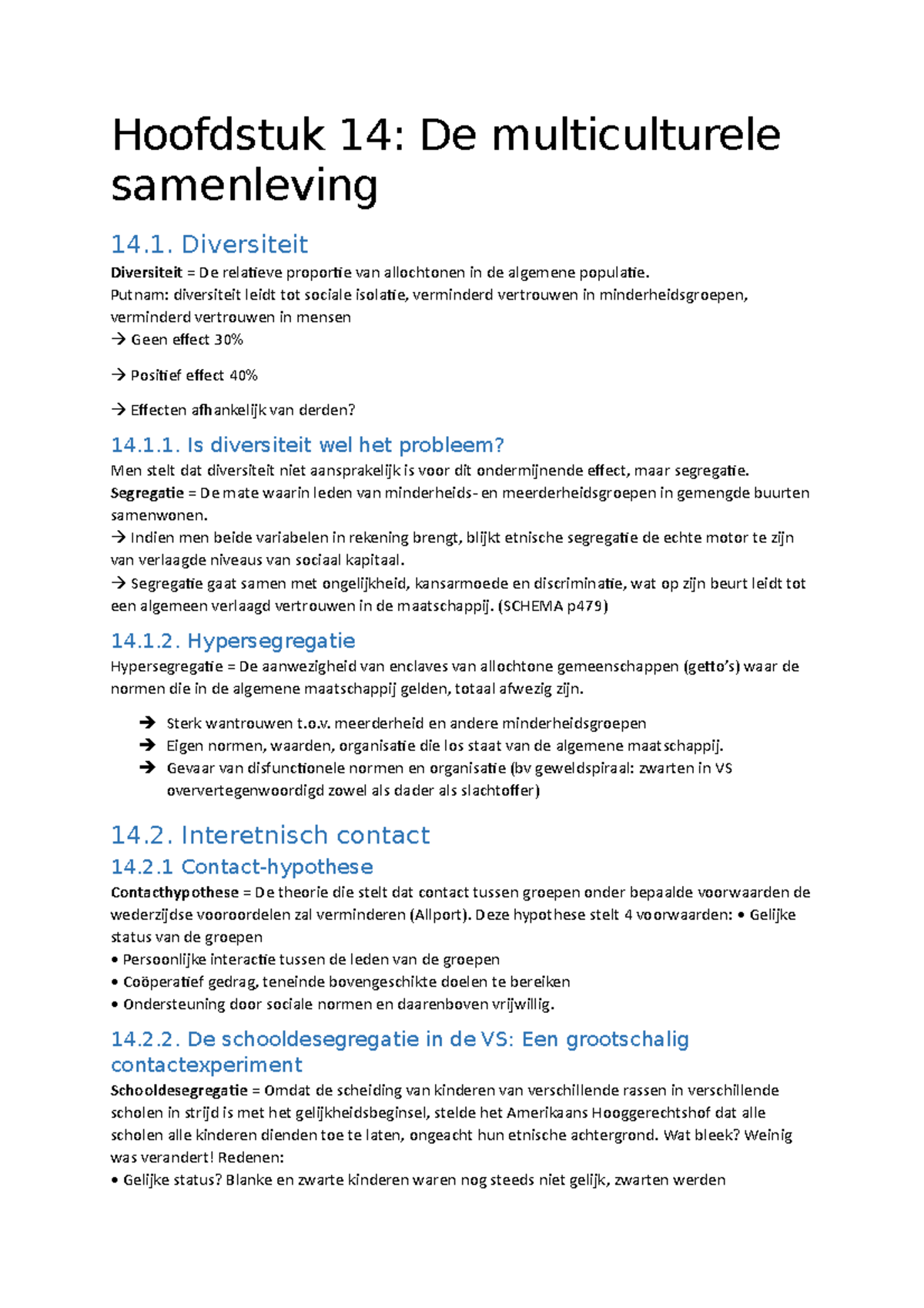 Hoofdstuk 14 Samenvatting - Hoofdstuk 14: De multiculturele samenleving 14. Diversiteit ...