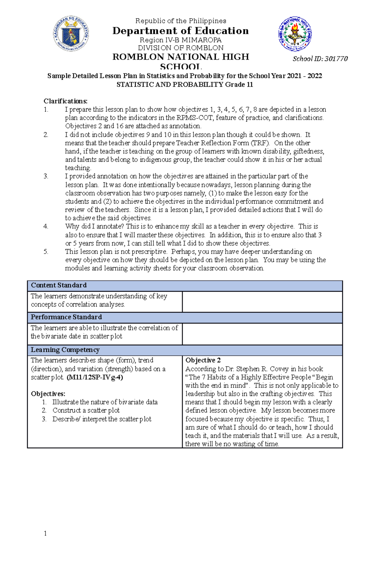 COT for TRF - OK NA TO - Sample Detailed Lesson Plan in Statistics and ...