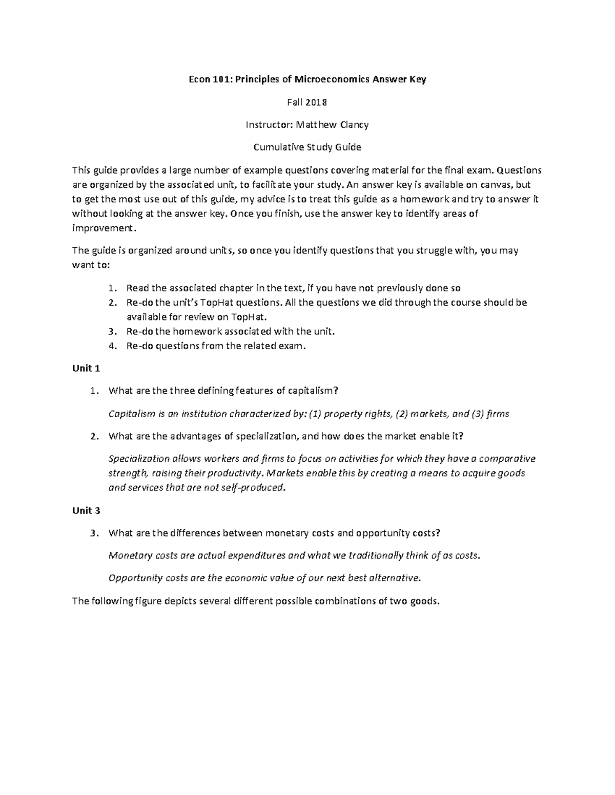 Final Exam Study Guide - Answer Key - Econ 101: Principles of ...