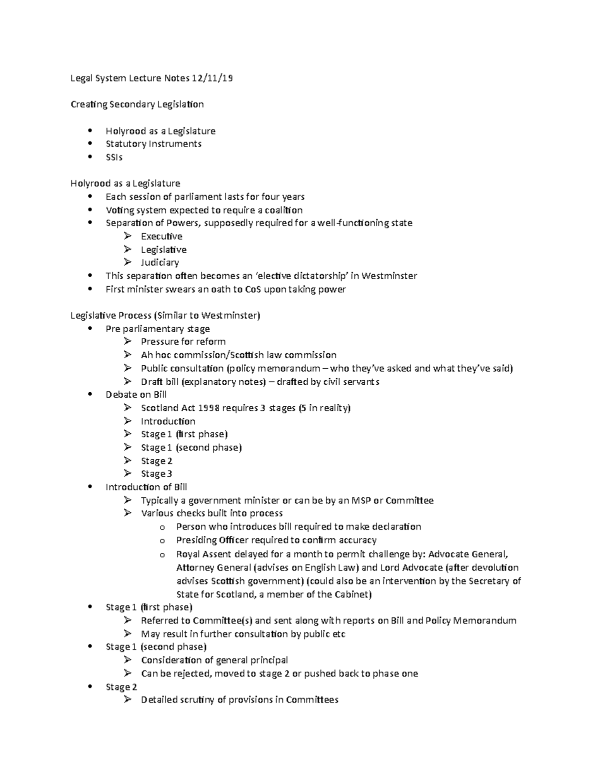 Creating Secondary Legislation - Legal System Lecture Notes 12/11 ...