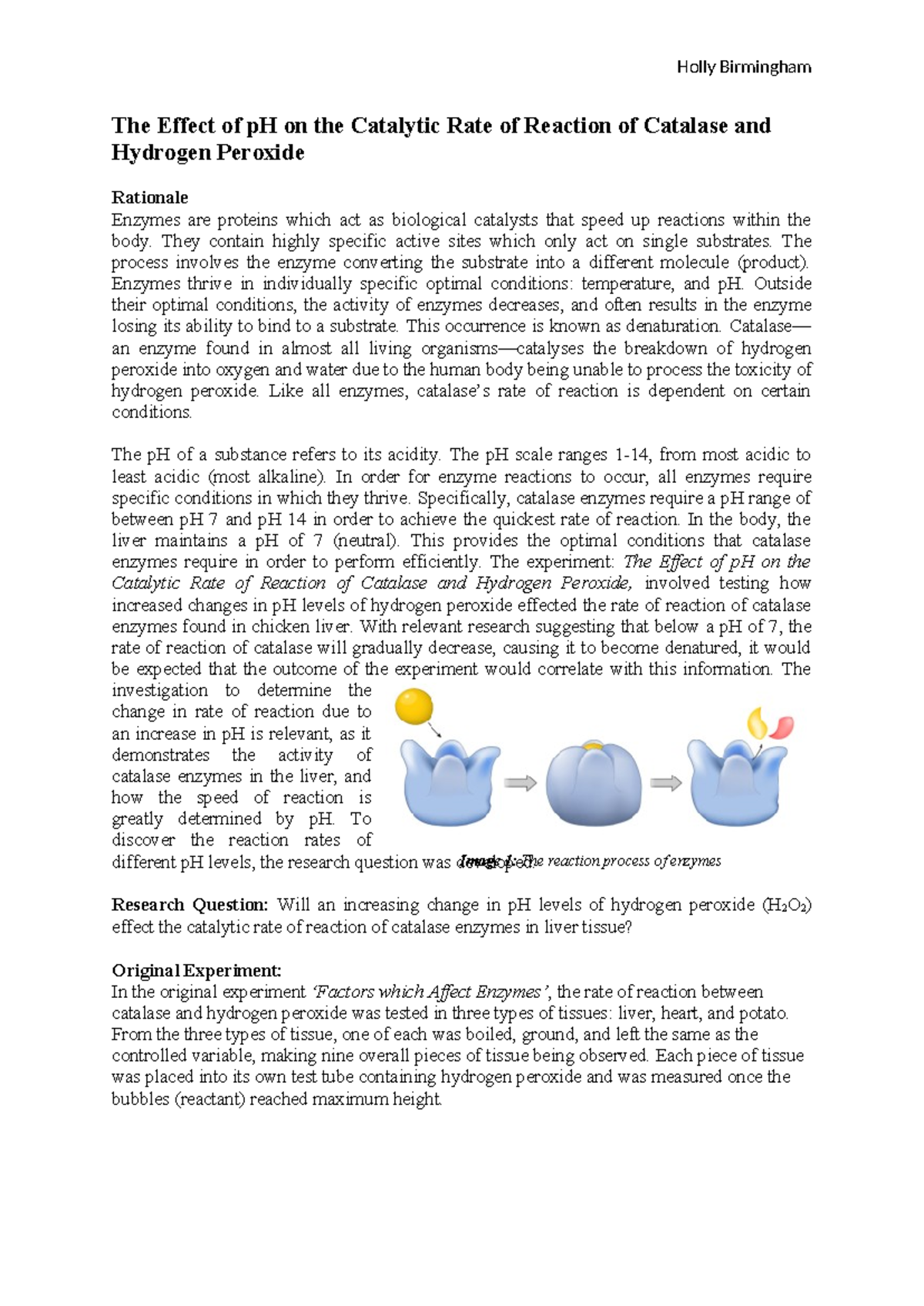 Biology FA2 Assessment - The Effect of pH on the Catalytic Rate of ...