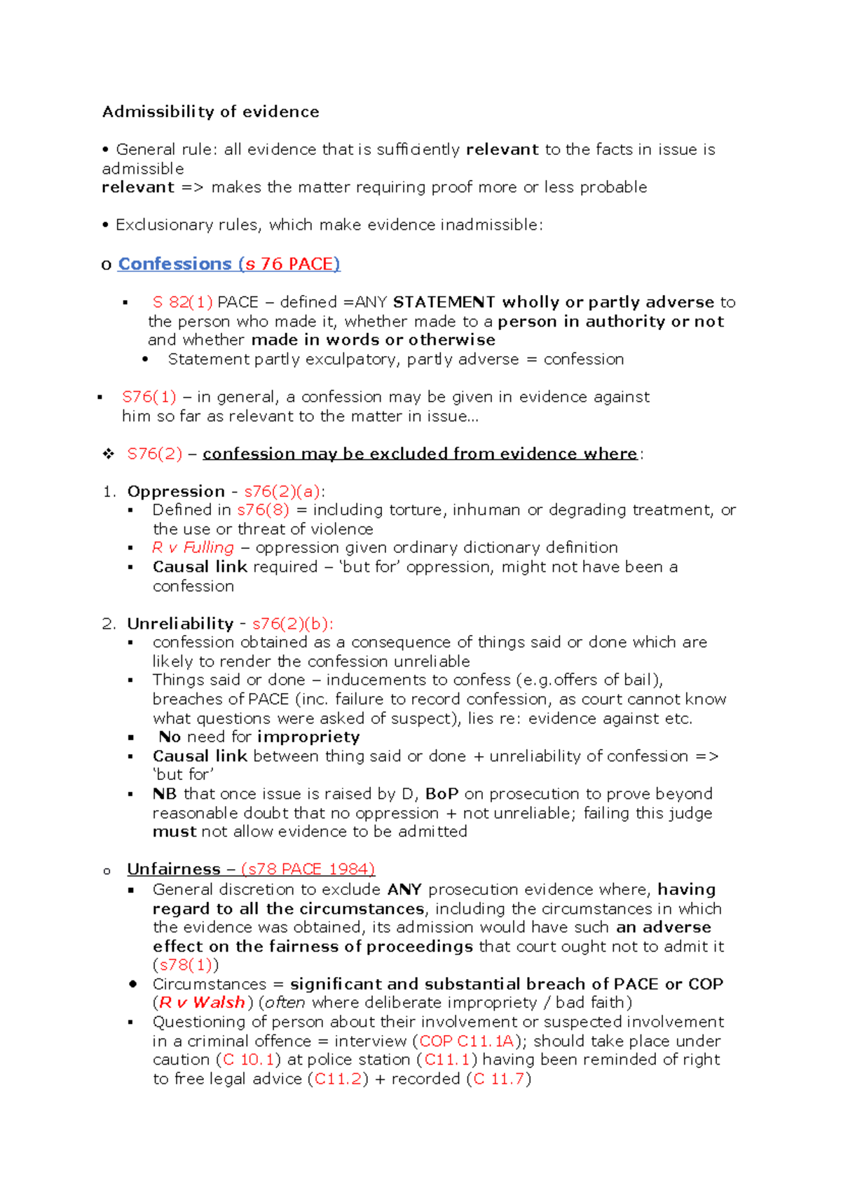 Admissibility of evidence - Admissibility of evidence General rule: all ...