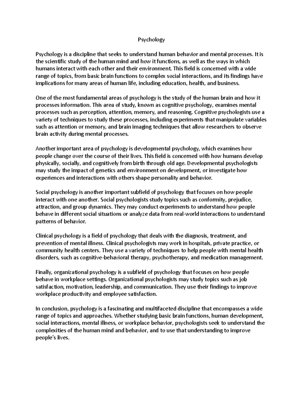 Document 2 - for major in psychology - Psychology Psychology is a ...