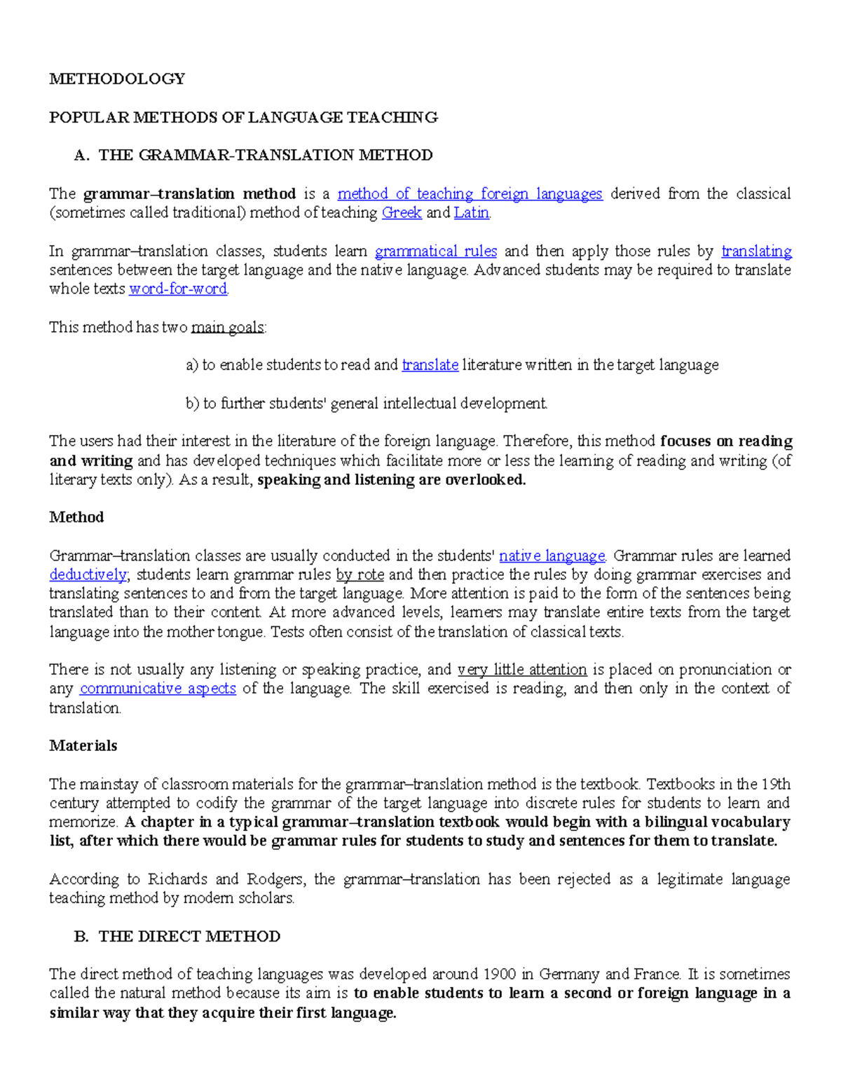 2023 introduction to T - METHOD SENIOR - METHODOLOGY POPULAR METHODS OF ...