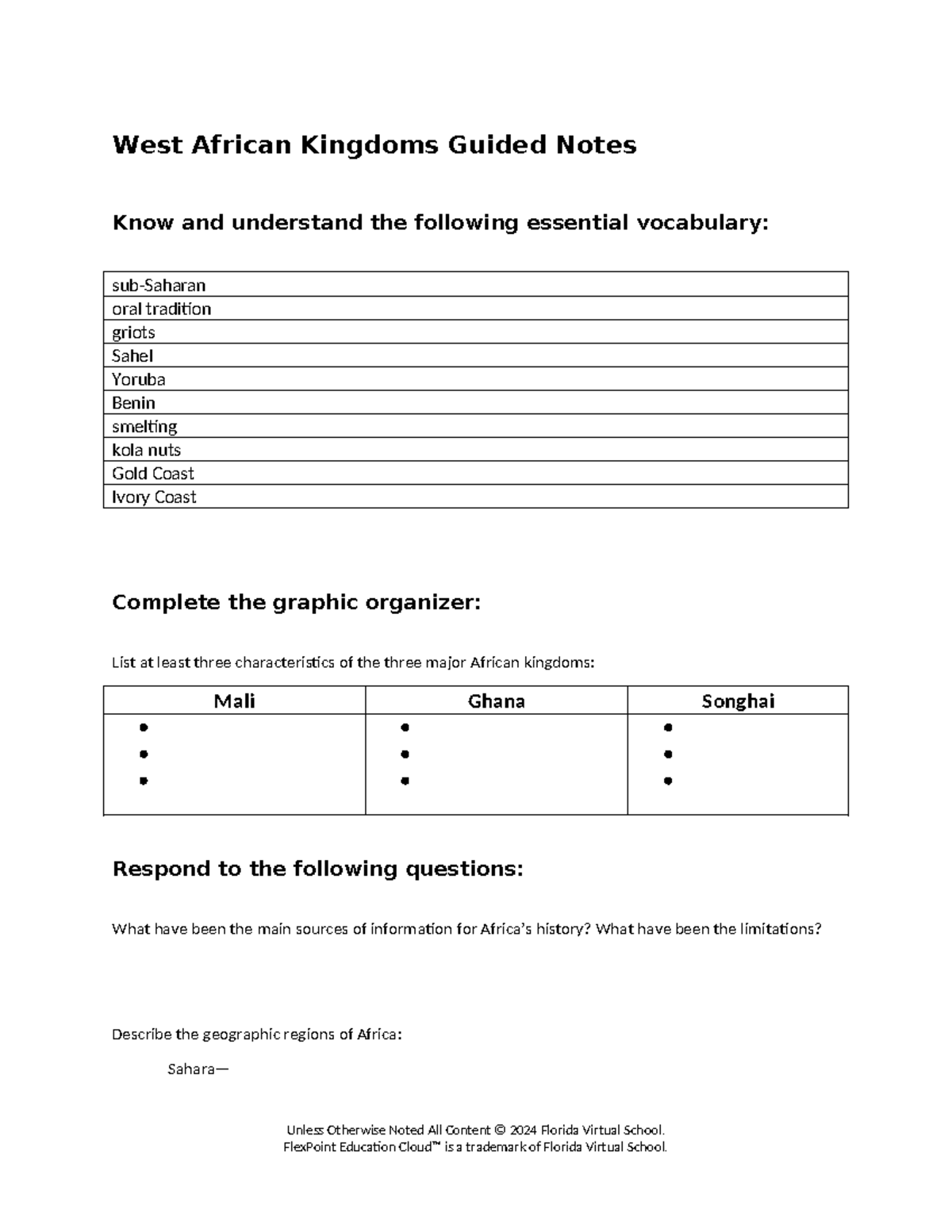 West african kingdoms guided notes - West African Kingdoms Guided Notes ...