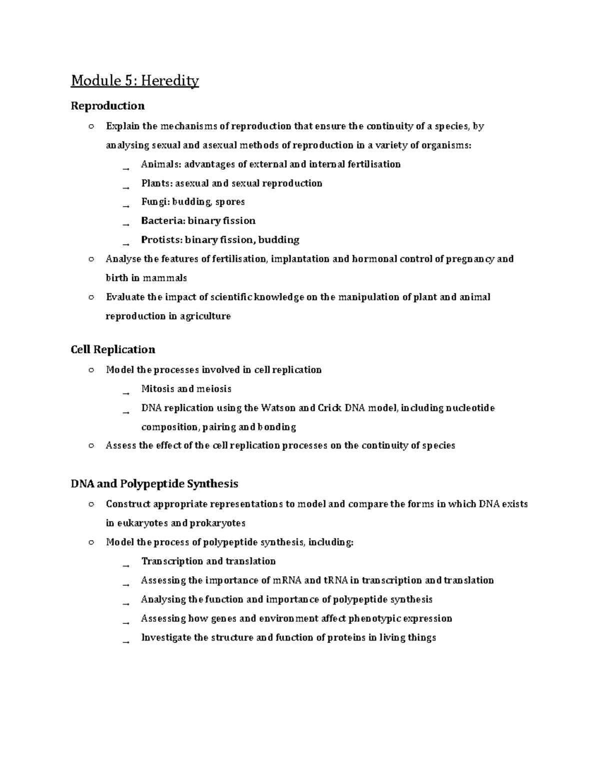 Biology Syllabus - Module 5: Heredity Reproduction Explain the ...