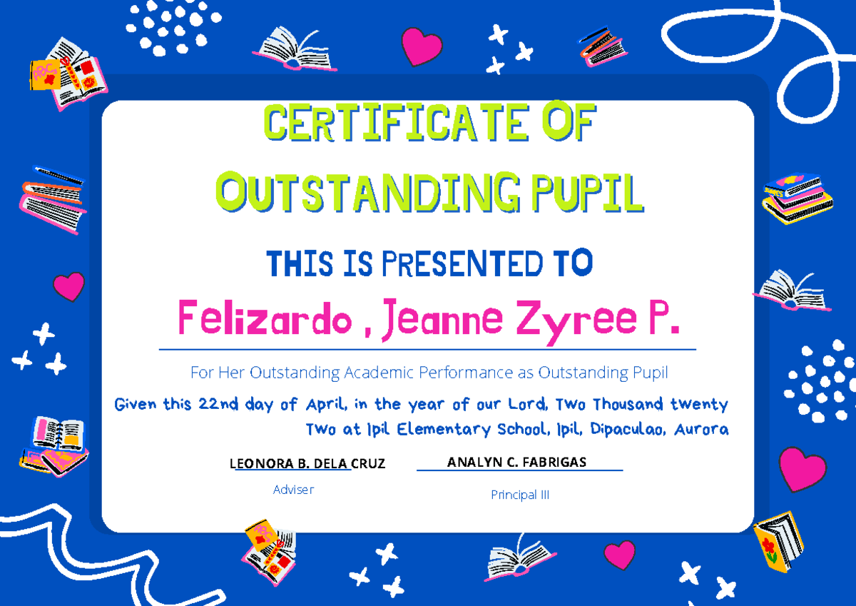 Navy White Colorful Diploma Reader - OUTSTANDING PUPILOUTSTANDING PUPIL ...