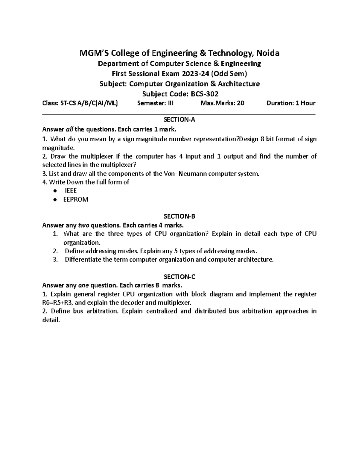 COA CT1.docx - this is computer organization notes - MGM’S College of ...