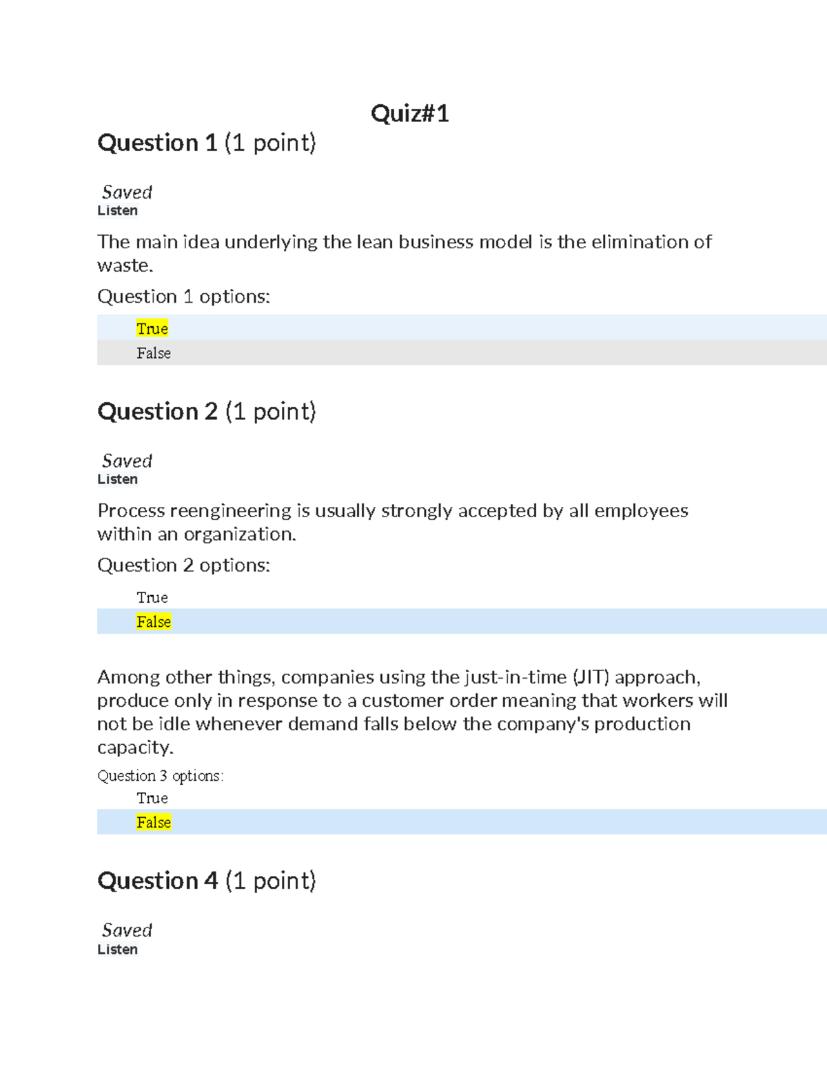 Fina -6014- Quiz 1-6 - quiz - Quiz# Question 1 (1 point) Saved Listen The main idea underlying ...