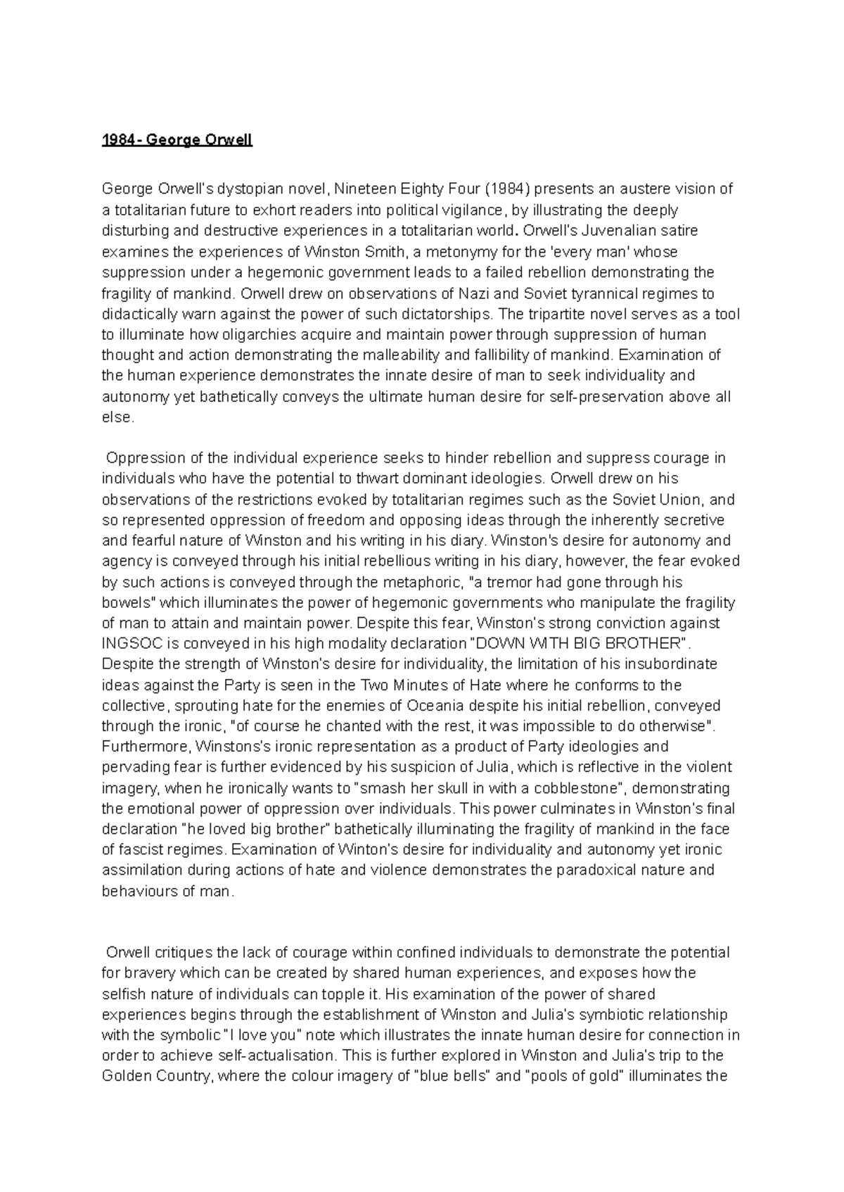 Copy of English Essays - 1984- George Orwell George Orwell’s dystopian ...