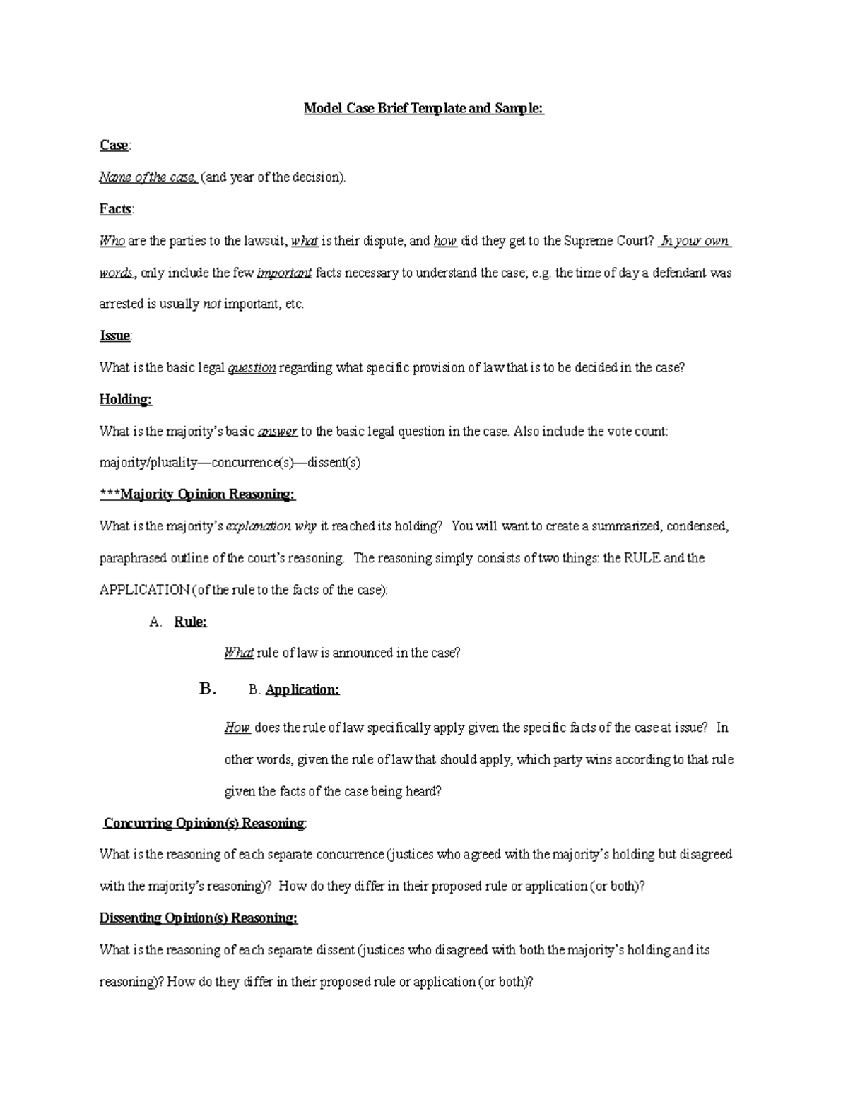 Case brief template 01 - Model Case Brief Template and Sample: Case ...