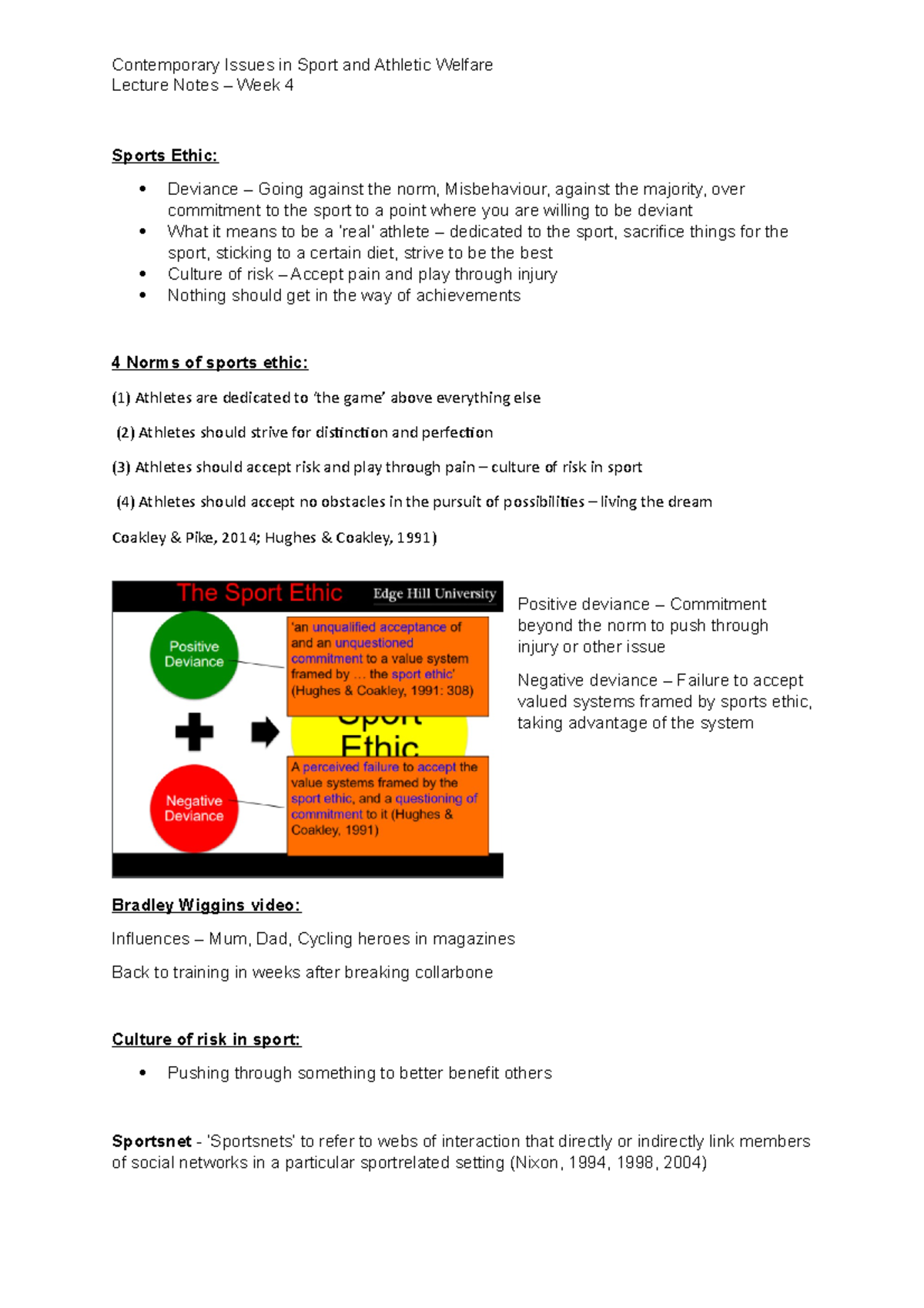 Week 4 - Lecture Notes - Pain and Injury - Contemporary Issues in Sport ...