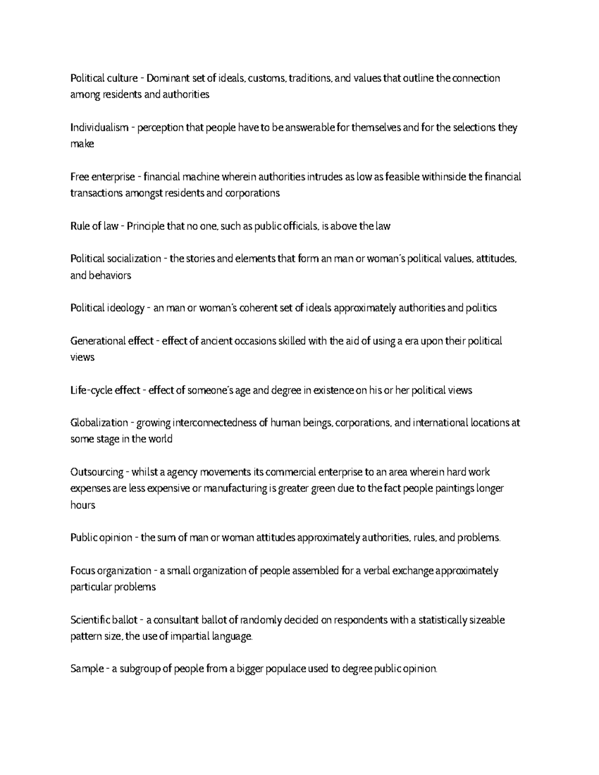 Unit 3 Vocab - Detailed notes on unit 3 key terms. - Political culture ...