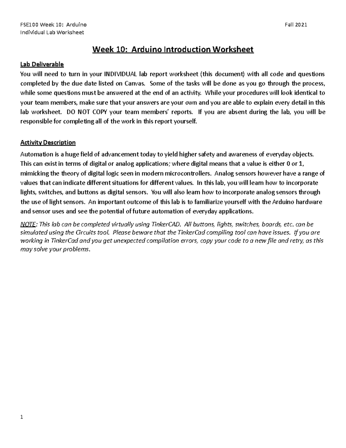 Wk10 Arduino - 11123qsd - Individual Lab Worksheet Week 10: Arduino Introduction Worksheet Lab ...