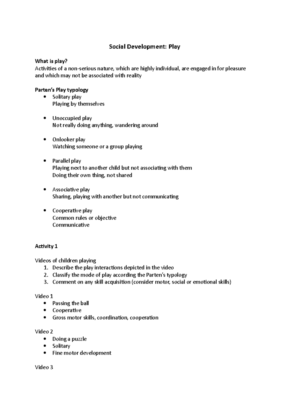 Week 3 - Social Development - Play - Social Development: Play What is ...