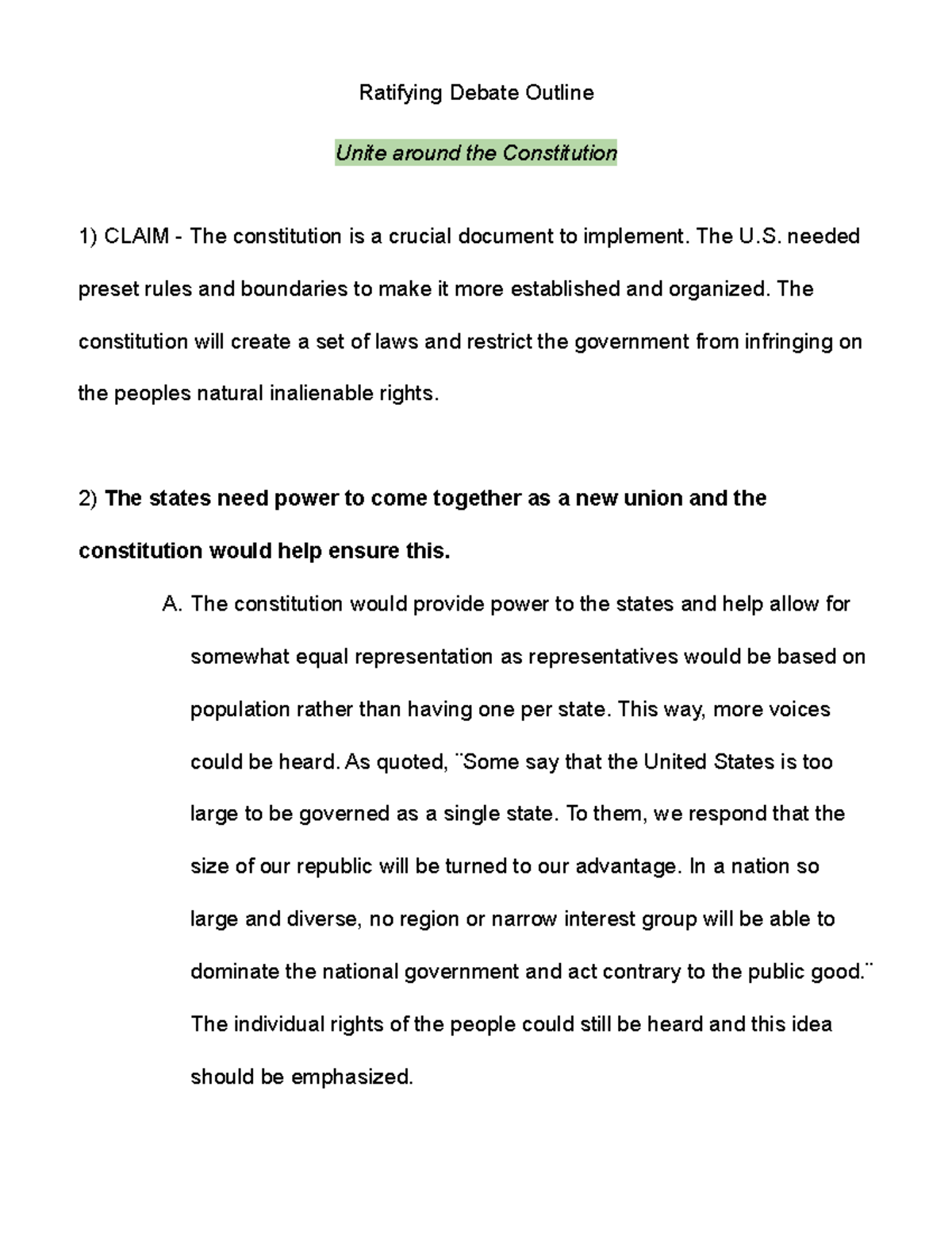 PSC Option 1 Ratification Debate - Ratifying Debate Outline Unite ...