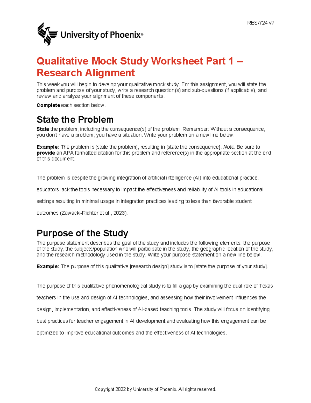 Moon-Week4 - Research - RES/724 v Qualitative Mock Study Worksheet Part ...