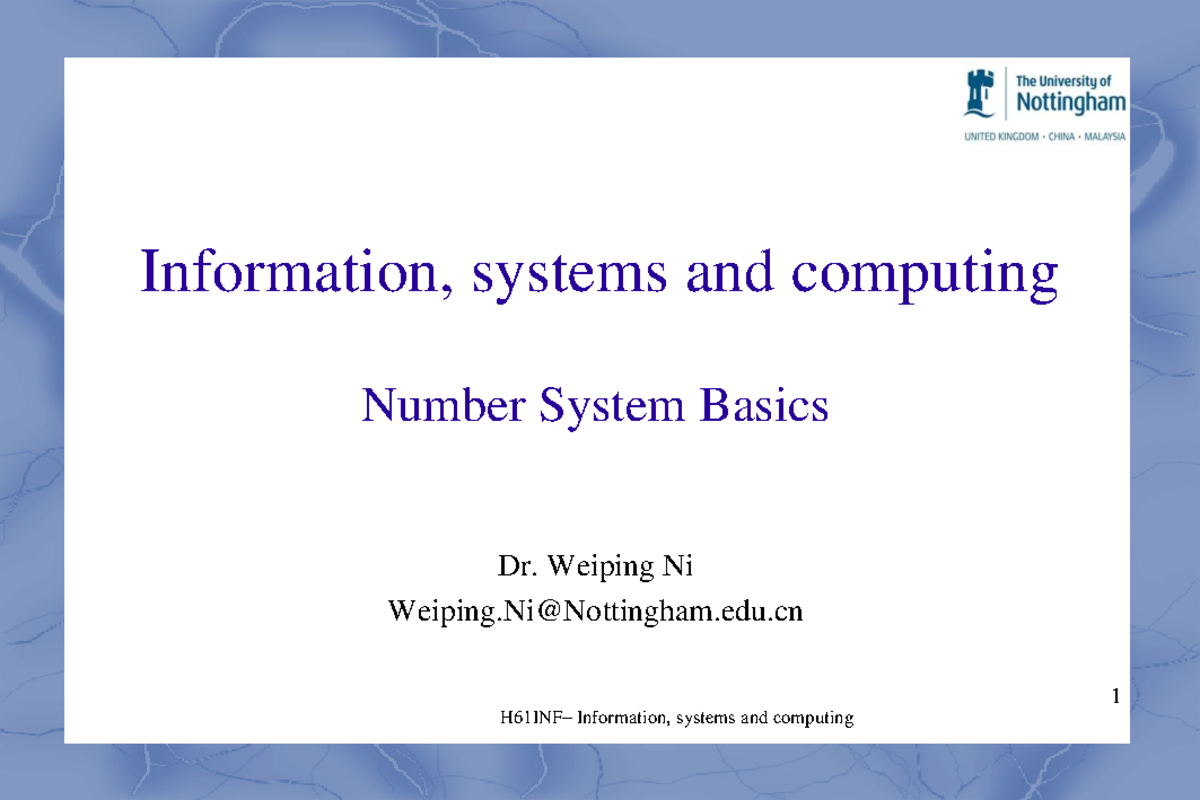 Chapter 1 - Number System - Information, systems and computing Number ...